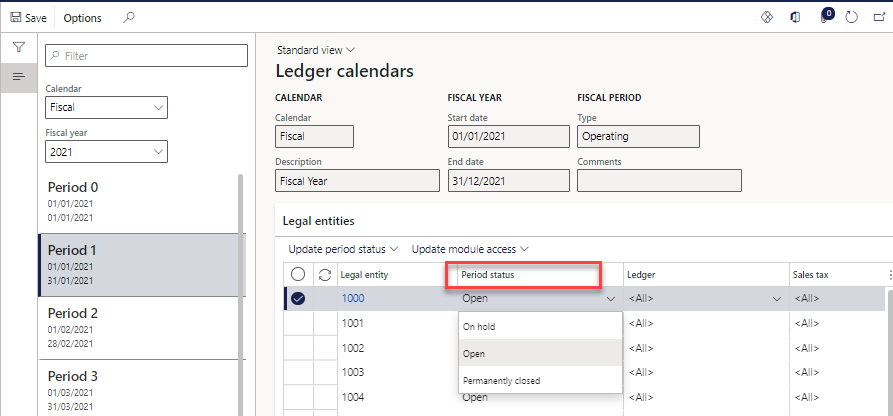 Close a period for posting in D365 Finance