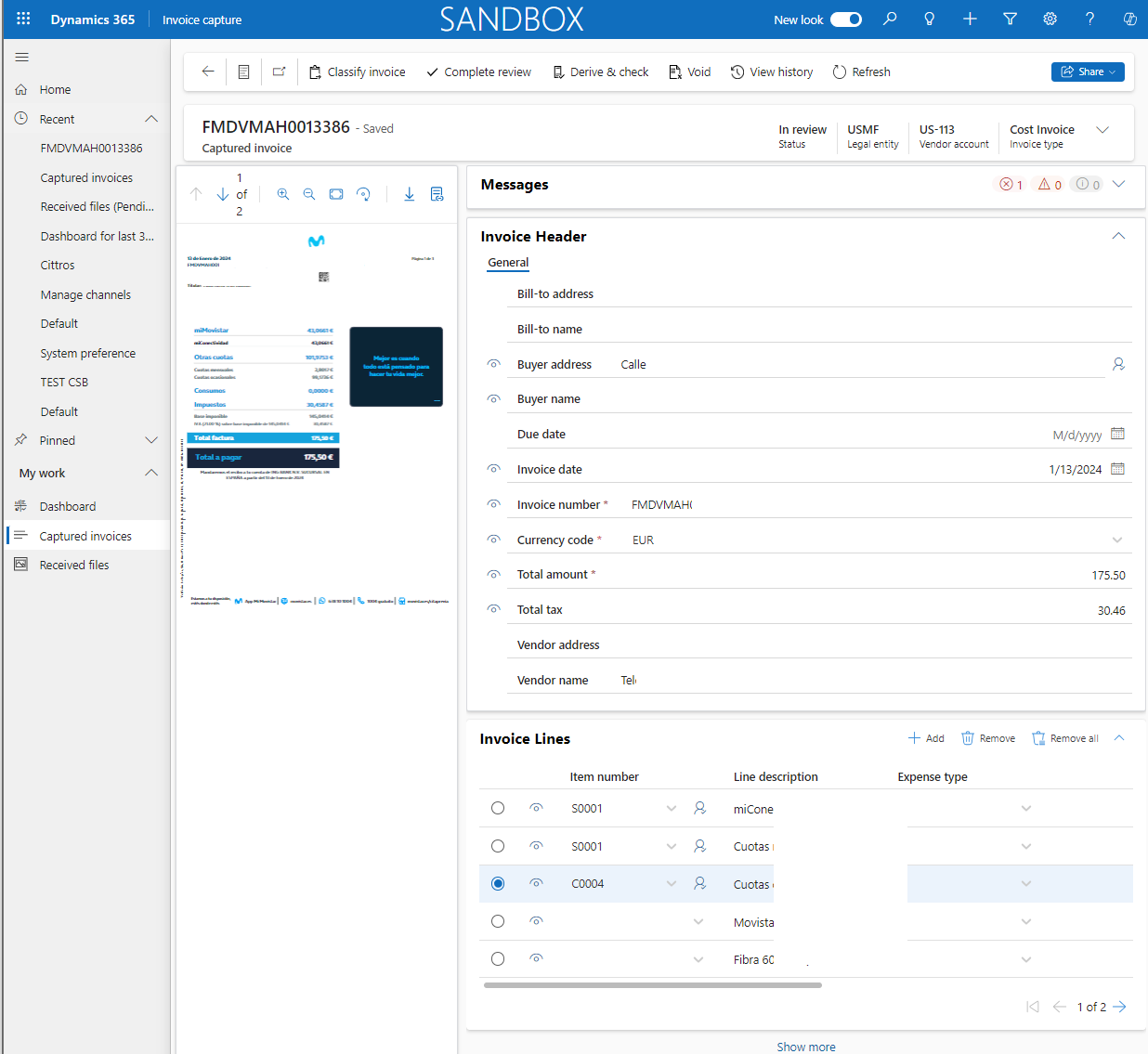 Invoice capture in Dynamics 365 Finance