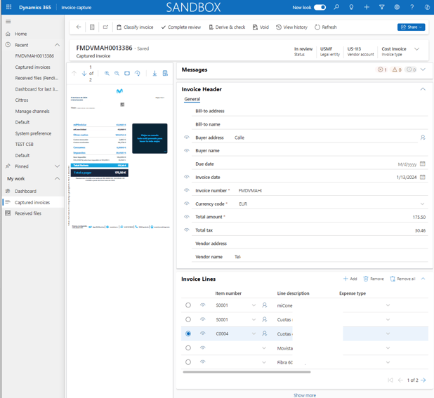 Invoice capture in Dynamics 365 Finance