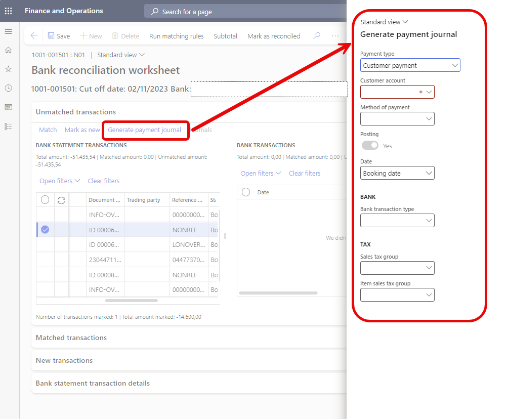 Generate payments from bank statement and reconciliation