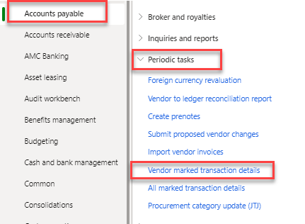 Marked Transaction Detail form in Microsoft Dynamics 365 Finance and Operations